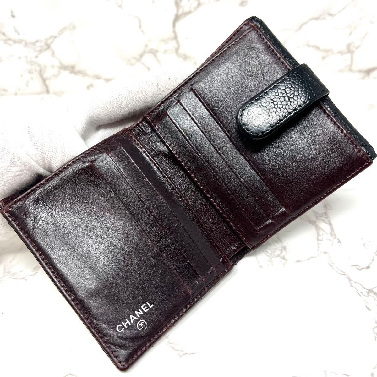 CHANEL シャネル キャビアスキン マトラッセ Wホック二つ折り CHANEL シャネル キャビアスキン マトラッセ Wホック二つ折り