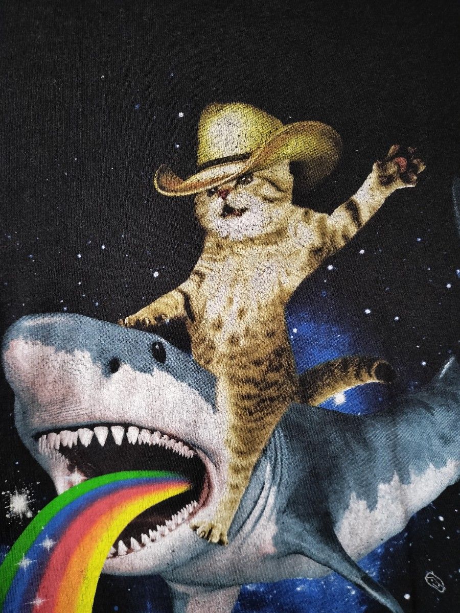 アメリカ 古着 宇宙 猫 サメ 虹 Tシャツ Mサイズ 男女兼用 USA アメリカ 古着 宇宙 猫 サメ 虹 Tシャツ Mサイズ 男女兼用 USA
