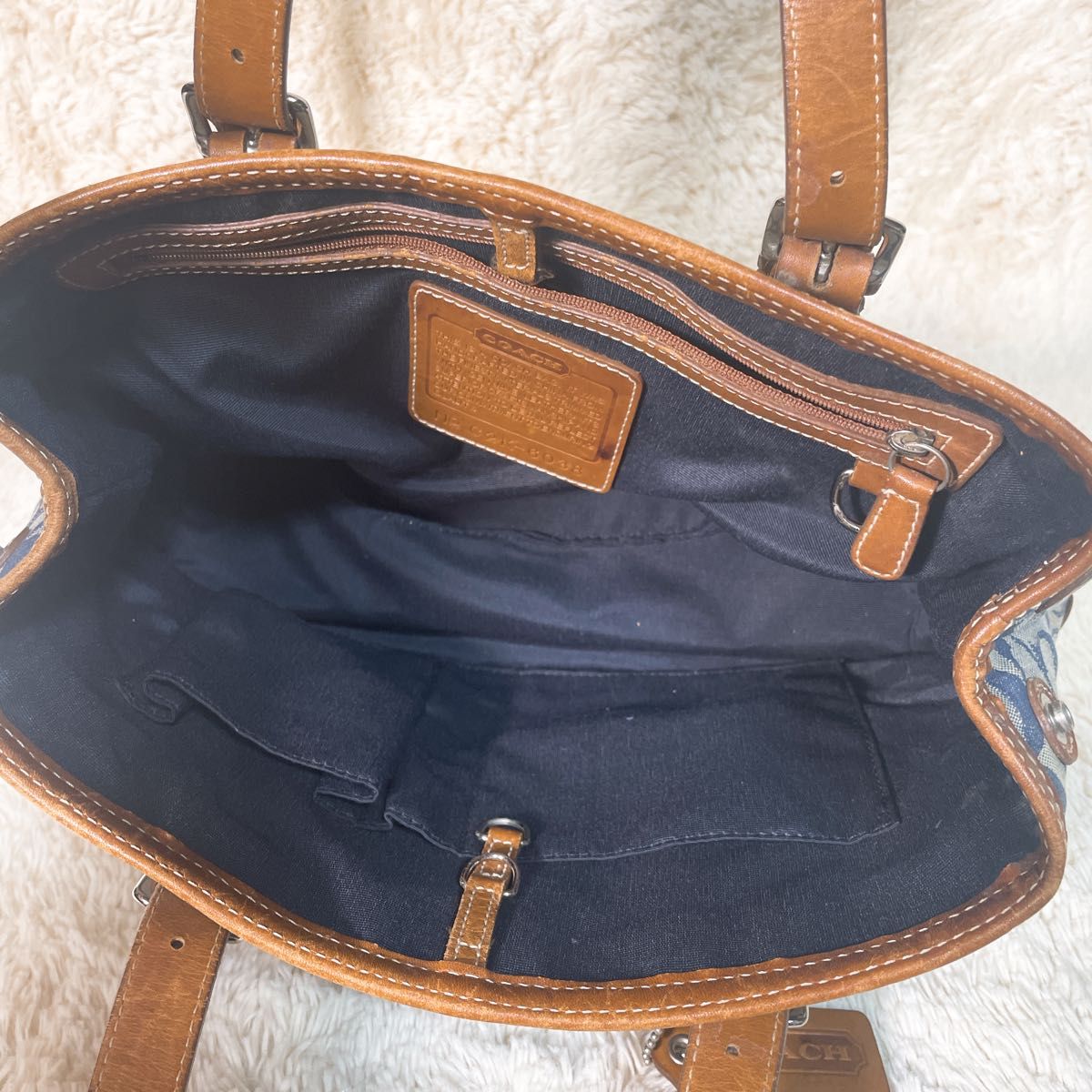 COACH コーチ レザー ハンドバッグ ベージュ 6038 シグネチャー COACH コーチ レザー ハンドバッグ ベージュ 6038 シグネチャー