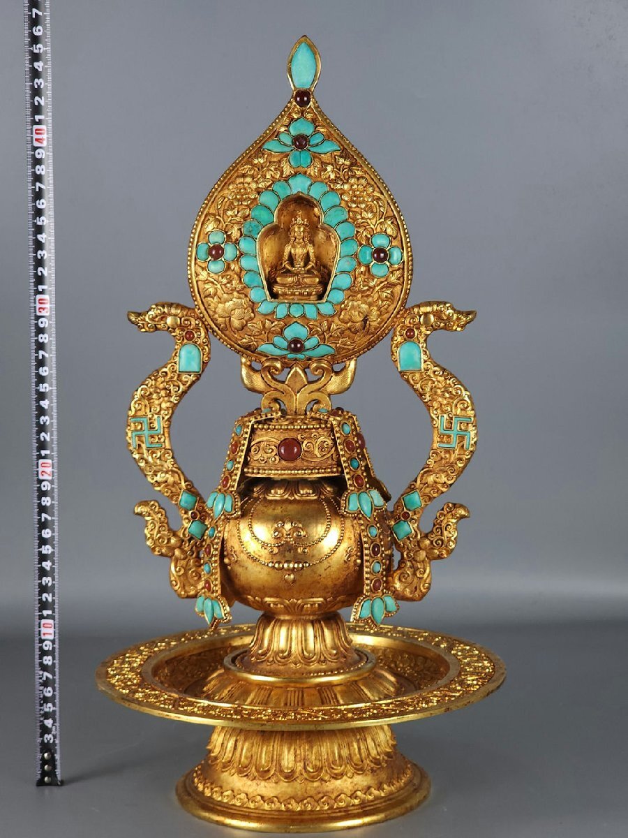 Yahoo!オークション - 観心・時代旧蔵 C174唐時代 銅塗金嵌宝仏瓶 細...