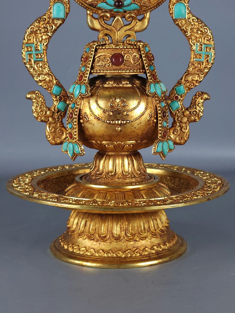 Yahoo!オークション - 観心・時代旧蔵 C174唐時代 銅塗金嵌宝仏瓶 細...