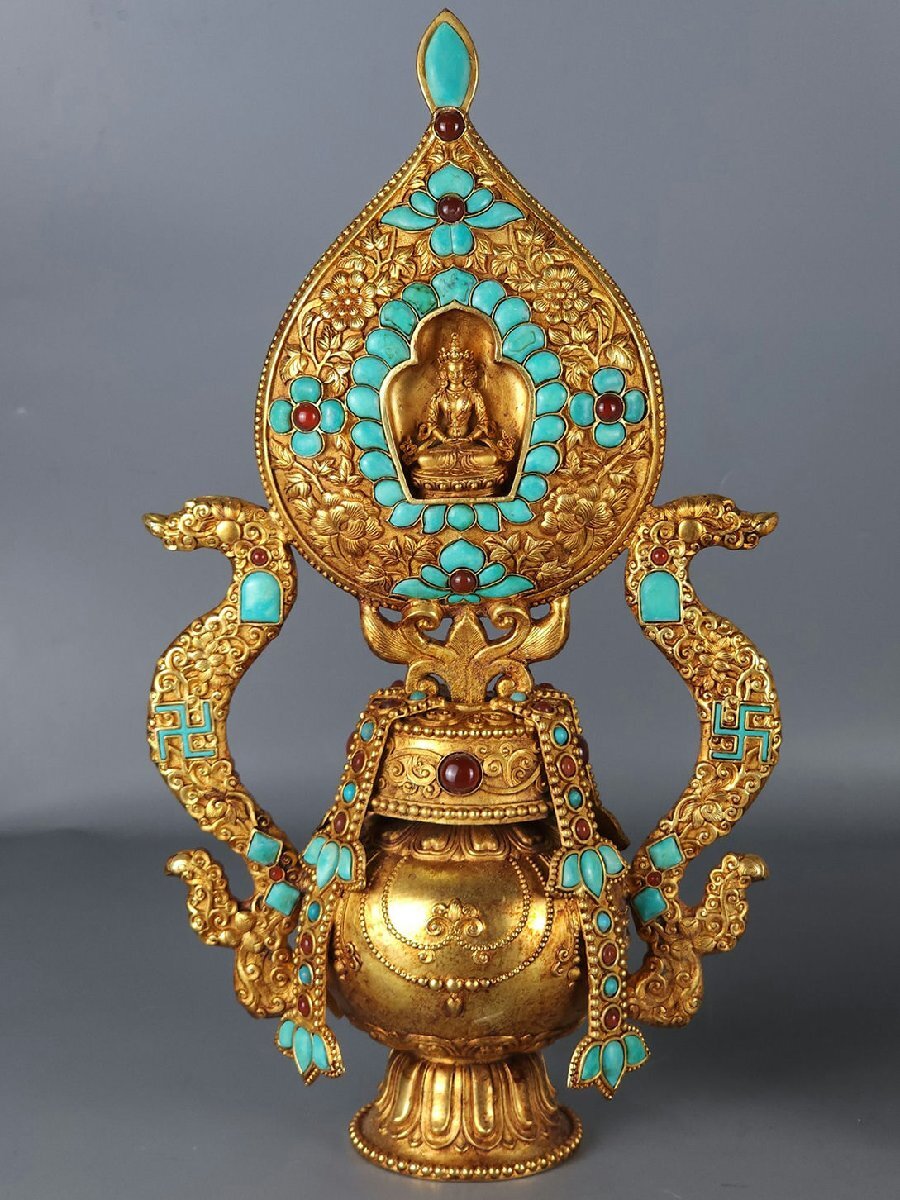 Yahoo!オークション - 観心・時代旧蔵 C174唐時代 銅塗金嵌宝仏瓶 細...