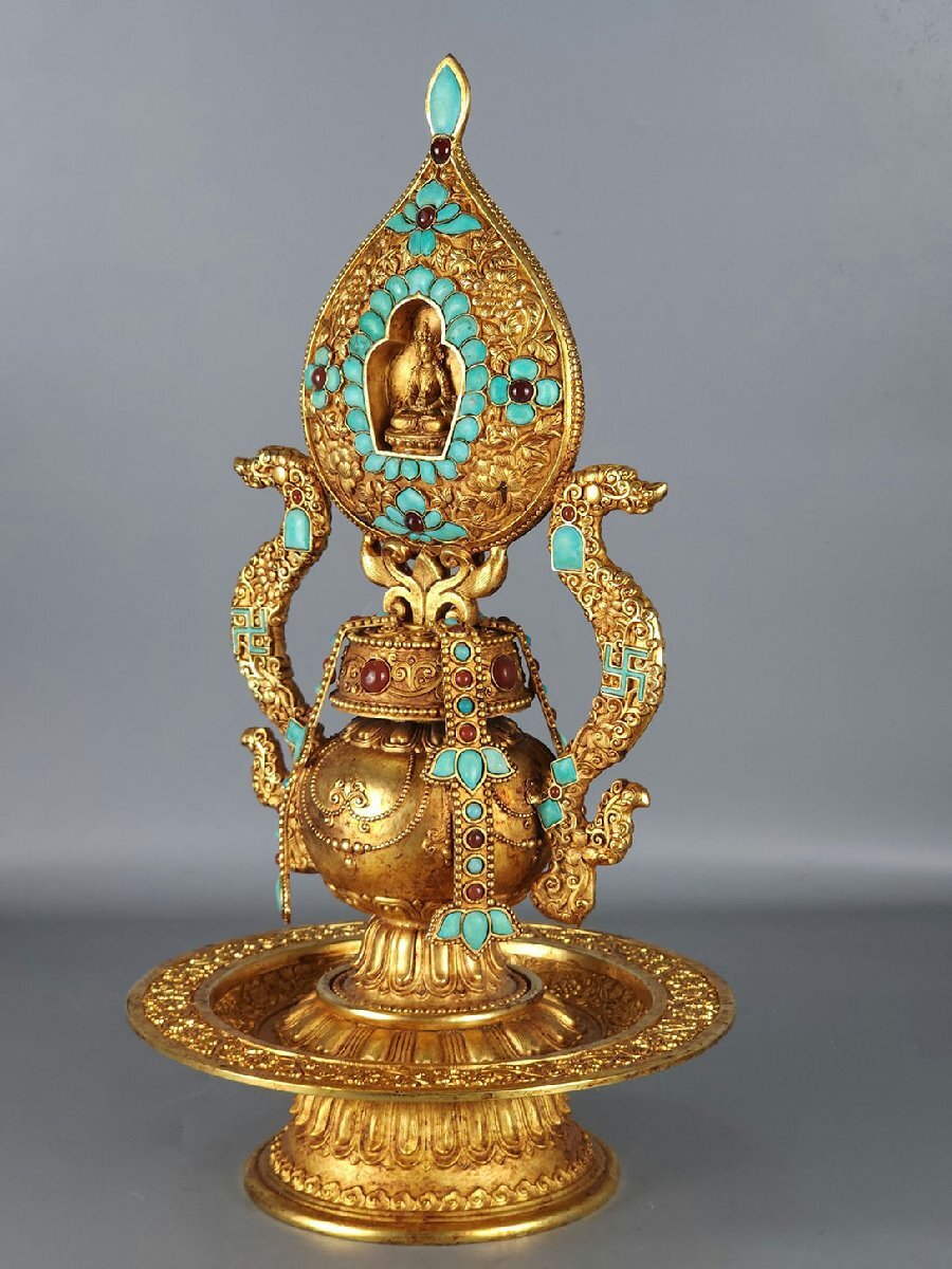 Yahoo!オークション - 観心・時代旧蔵 C174唐時代 銅塗金嵌宝仏瓶 細...