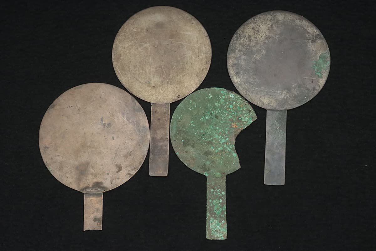 Yahoo!オークション - JL708 江戸時代 古鏡・柄鏡 四本 総重275g【野田...