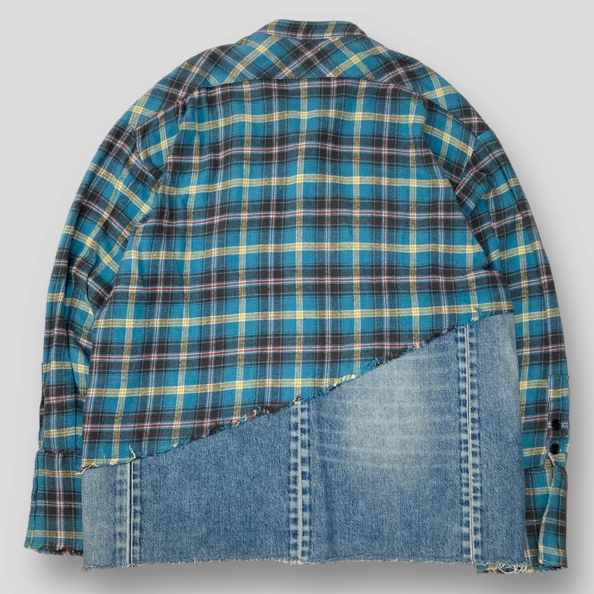 greg lauren チェックシャツ50/50 再構築デニム切替 greg lauren チェックシャツ50/50 再構築デニム切替