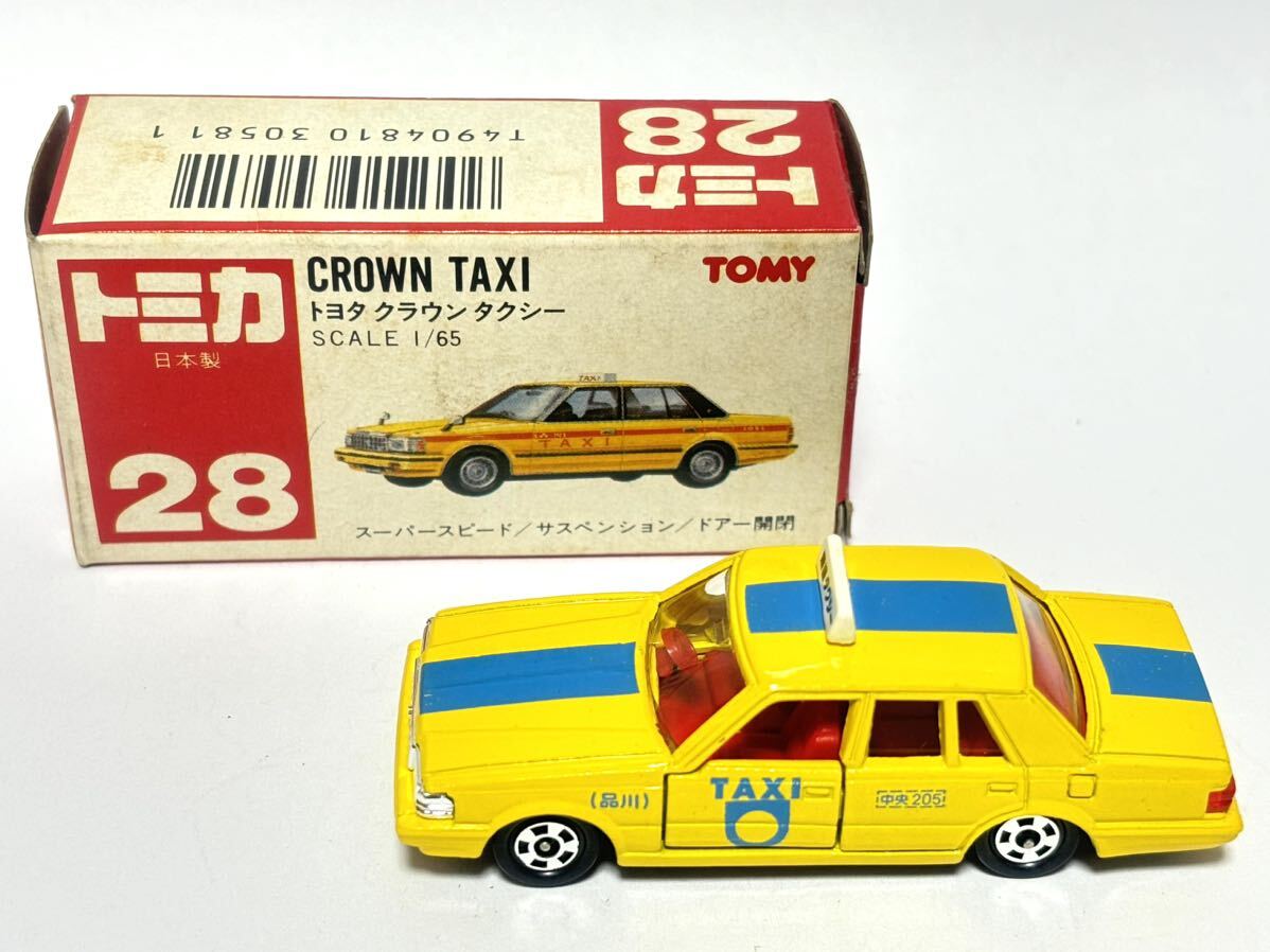 28 トミカ TOMICA TOMY NO.28 トヨタ クラウン タクシー 1/65 TOYOTA CROWN 赤箱 ミニカー 当時物 日本製 全長 約7.3cm 箱付き(商用車、公用車 ...