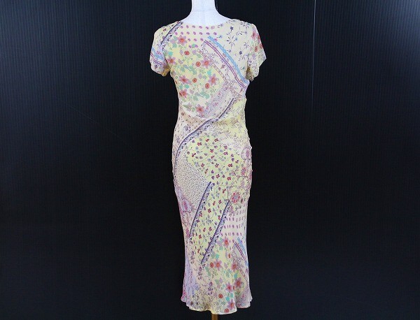 日本代購代標第一品牌【樂淘letao】－エトロ ETRO 美品近い シルク100％ ワンピース ロング 半袖 シフォン フリル柄 40 マルチカラー くすみカラー レディース [840992]