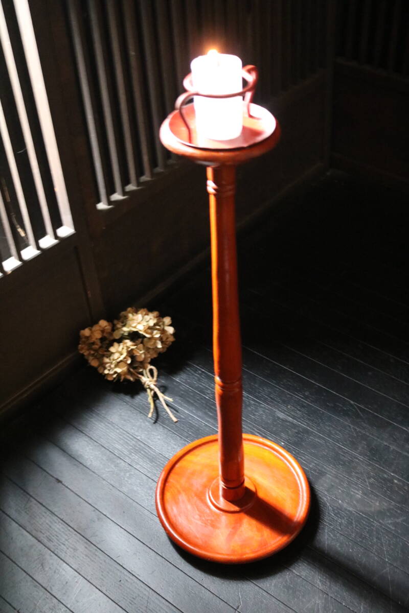 Yahoo!オークション - b174.アンティーク レトロ 古いろうそく立て欅...