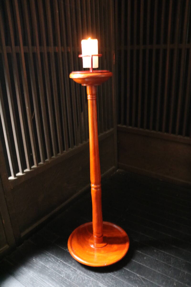 Yahoo!オークション - b175.アンティーク レトロ 古いろうそく立て欅...