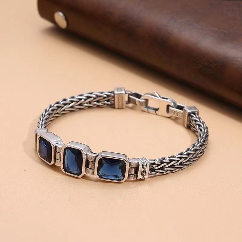 Yahoo!オークション - S 925純男女ブレスレットパ石ブレスレットシルバ...