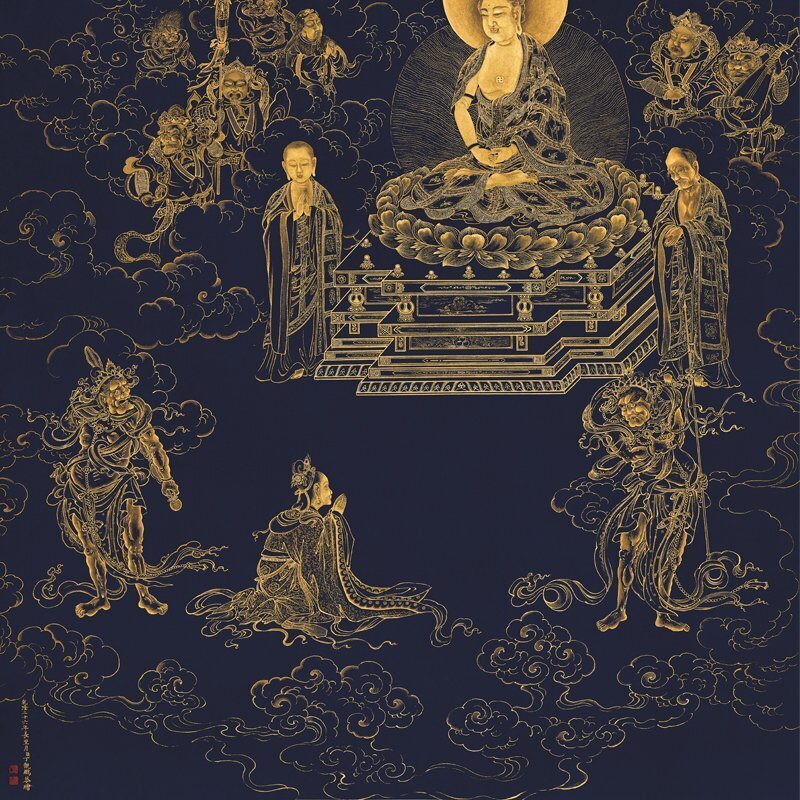 Yahoo!オークション - 仏教美術 清 丁関鵬 無量寿仏図 阿弥陀仏 仏画 ...