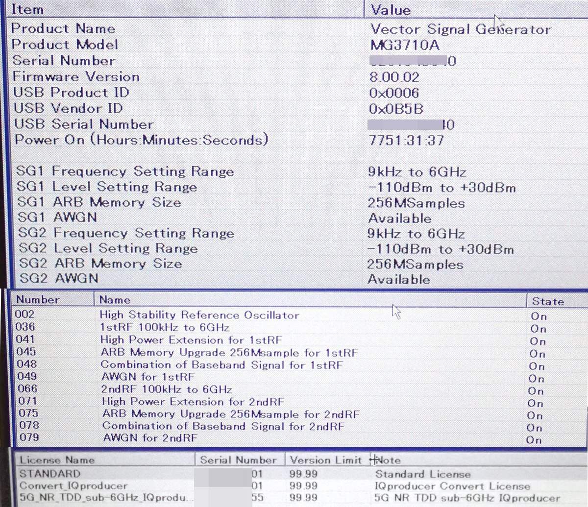 MX51988 Anritsu MG3710A Opt.002/036/041/045/048/049/066/071/075/078/079/MX370113A ベクトル信号発生器 ...