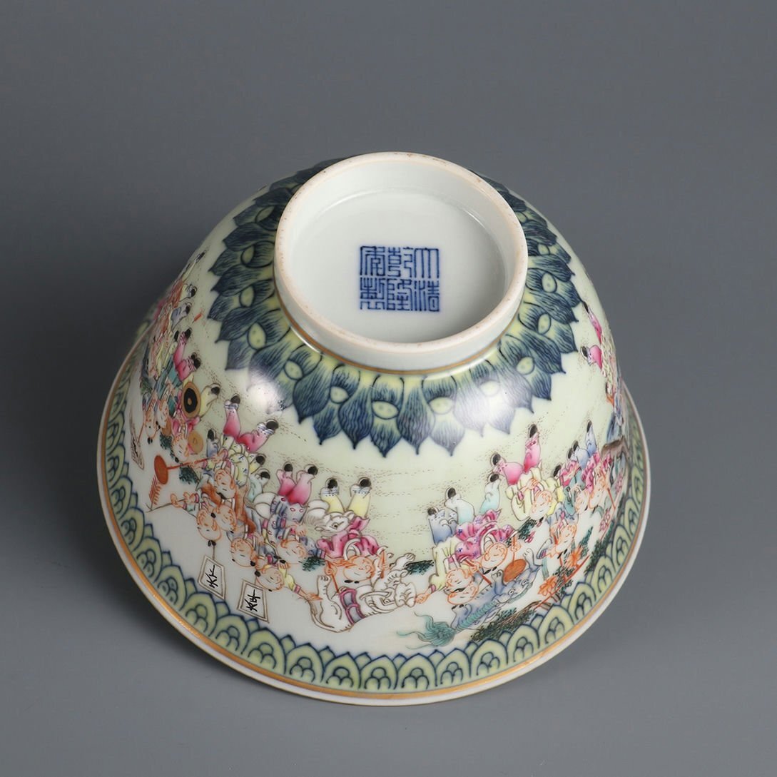 Yahoo!オークション - 渡鶴羽 P127清乾隆年製 青花加粉彩百子図蓋碗 ...