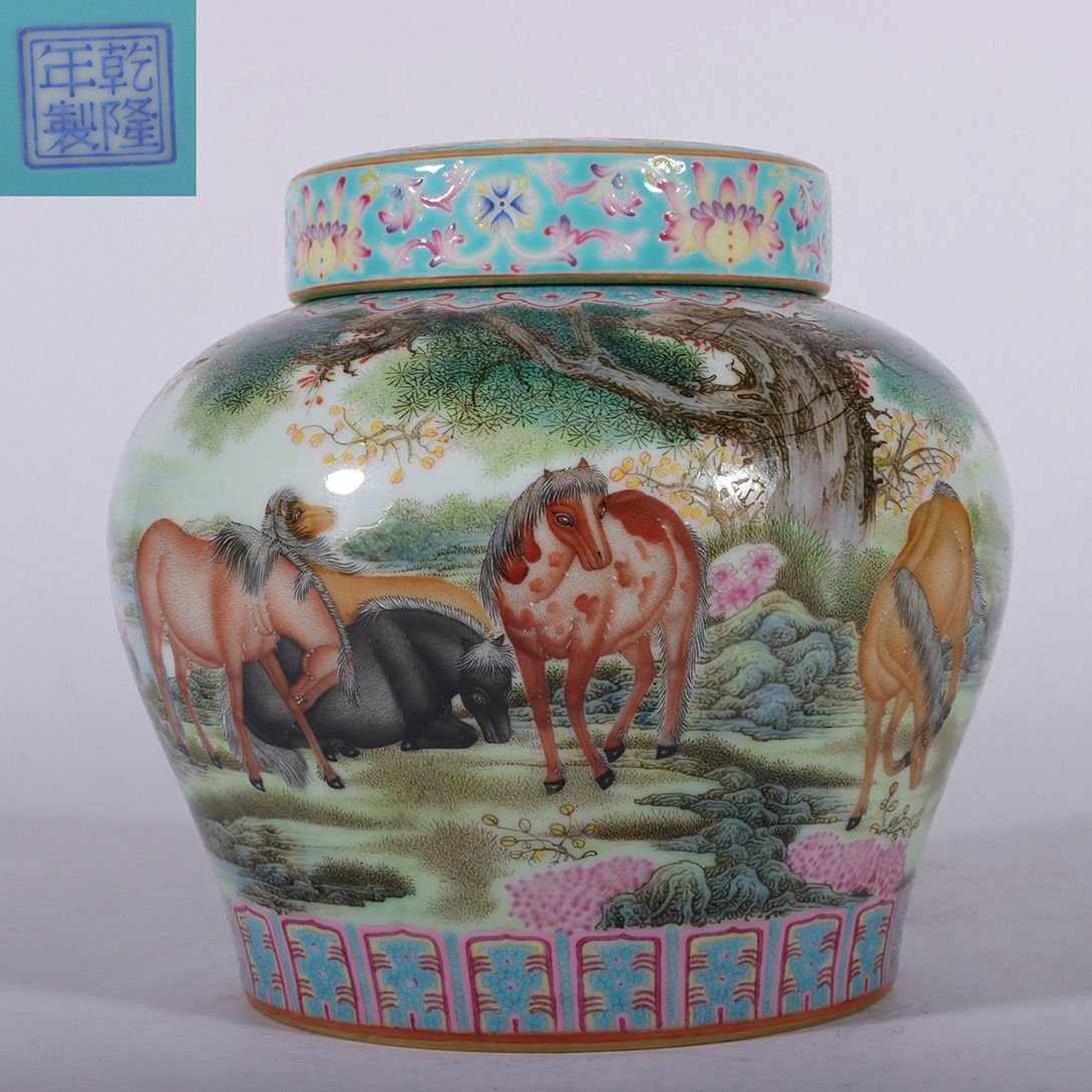 Yahoo!オークション - 渡鶴羽 P569清乾隆 琺瑯彩翠料辺盤蝶通景八駿図...