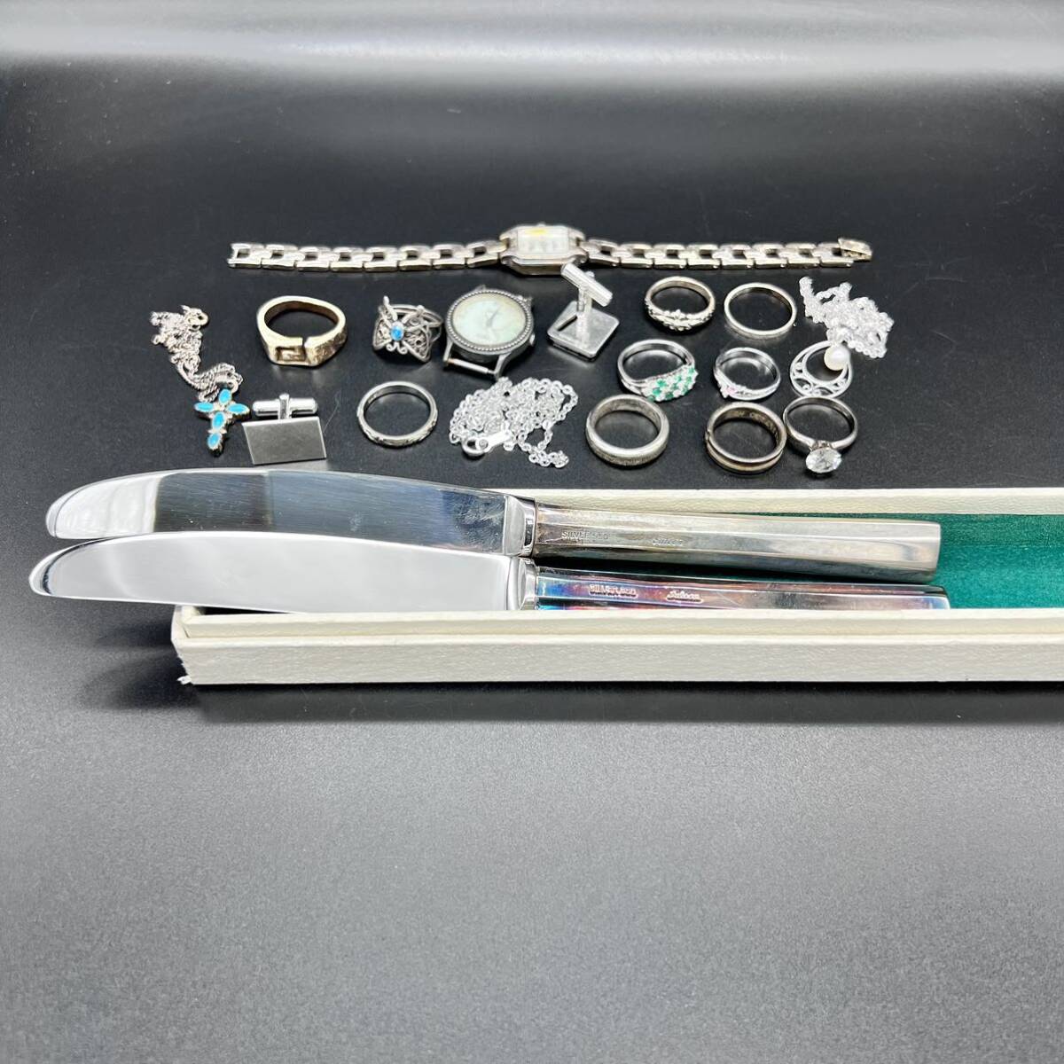 総重量183g まとめ売り SILVER シルバー 銀製品 アクセサリー 腕時計 指輪 ナイフ カトラリー 刻印あり p8-73(銀製)｜売買されたオークション情報、yahooの商品情報を ...