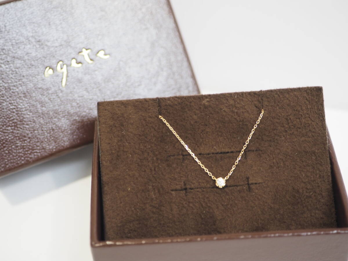 アガット/agate K14/14金 ネックレス メレ ダイヤモンド 0.06ct 重量：約1.0g 共箱付 検索：ジュエリー ゴールド 華奢 上品 74202(ネックレス、ペンダント ...