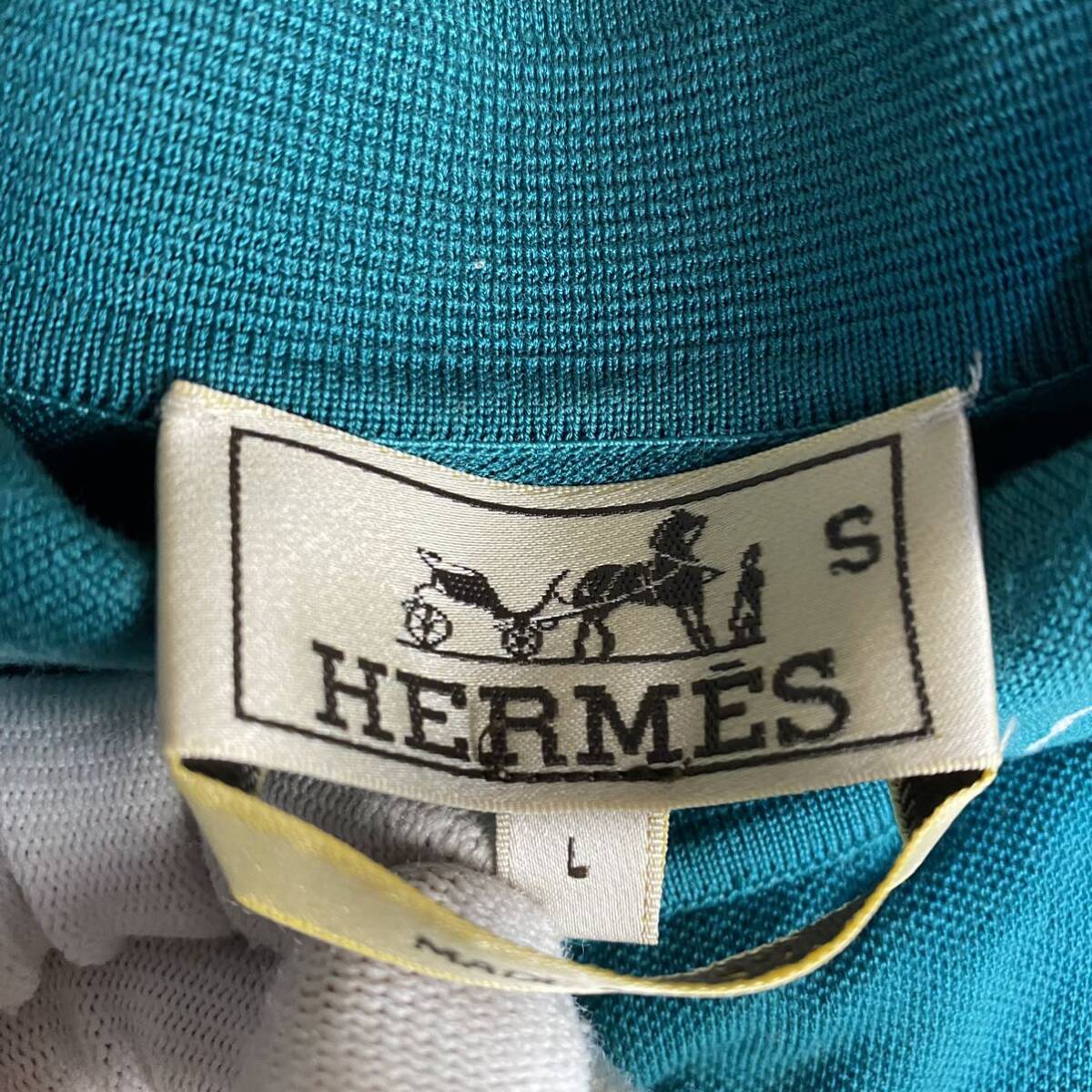 希少】HERMES エルメス ポロシャツ L グリーン系 半袖 ロゴ メンズ 希少】HERMES エルメス ポロシャツ L グリーン系 半袖 ロゴ メンズ