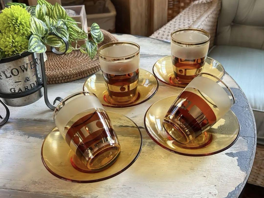 k638 アンバーカラーが素敵なグラス&ボウル 8点セット フランス vereco/ヴェレコ ガラスボウル ソーサー グラス ノーブランド(タンブラーグラス)｜売買されたオークション情報 ...