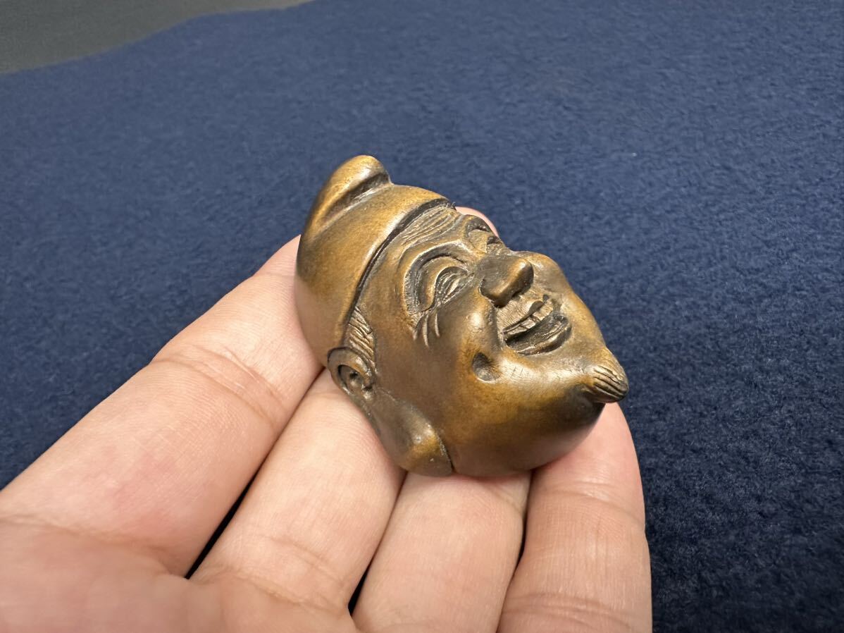 Yahoo!オークション - [A840] 木製 根付 恵比寿 細密彫刻 提げ物 煙草...