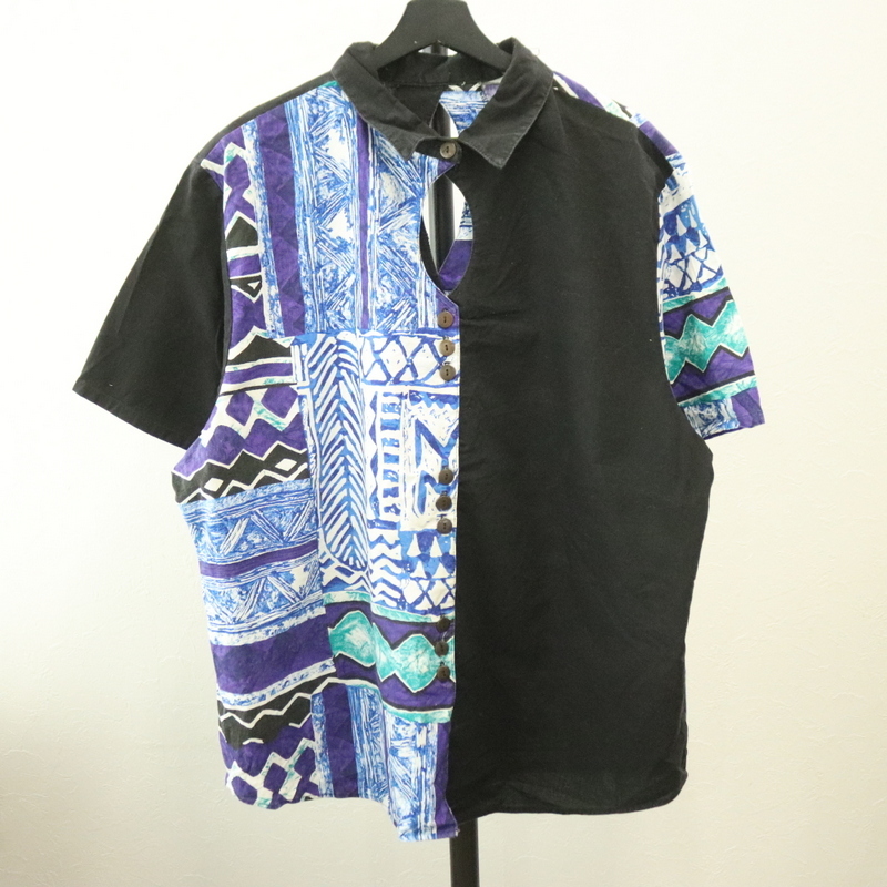 Yahoo!オークション - P494 80sビンテージ コットン 半袖 デザインシャ...