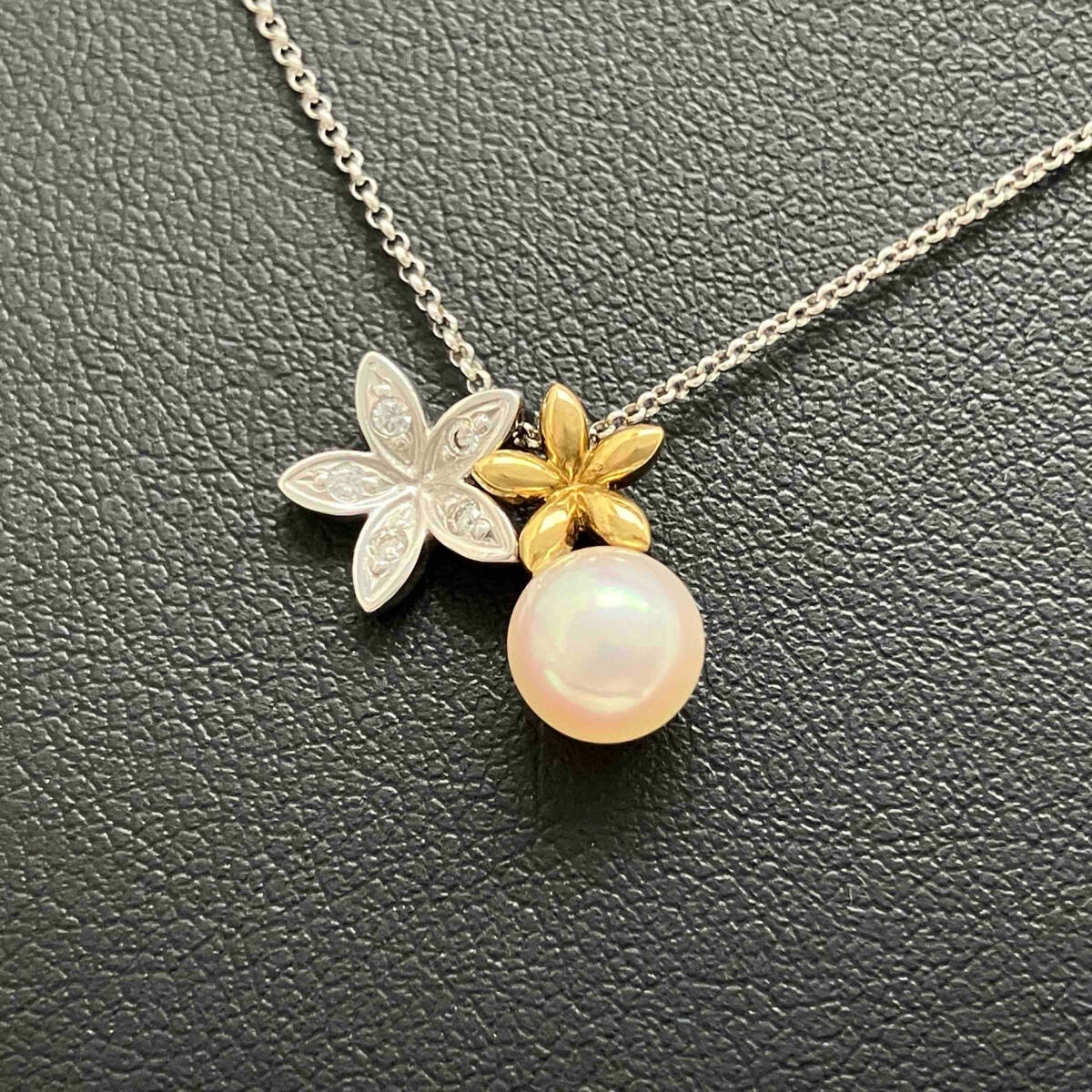 鑑別書付き TASAKI 真珠 ダイヤ 0.05ct デザイン ネックレス K18 K18WG 40cm 3.3g 金 イエロー ホワイト ゴールド 田崎真珠(ネックレス、ペンダント ...