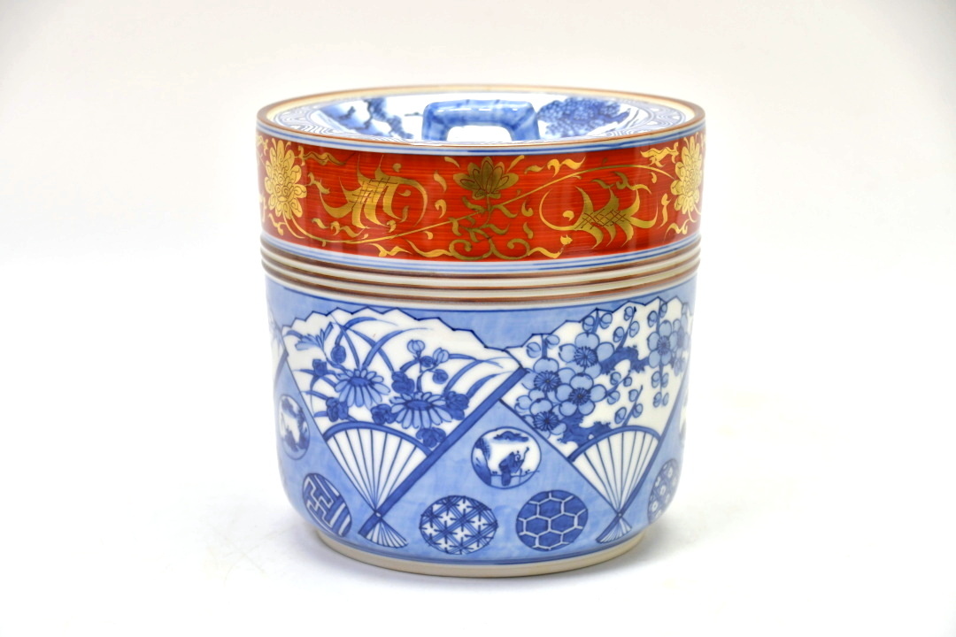 Yahoo!オークション - 1178金襴手 平安祥堂 手塚央 染付扇面文 皆具 茶...