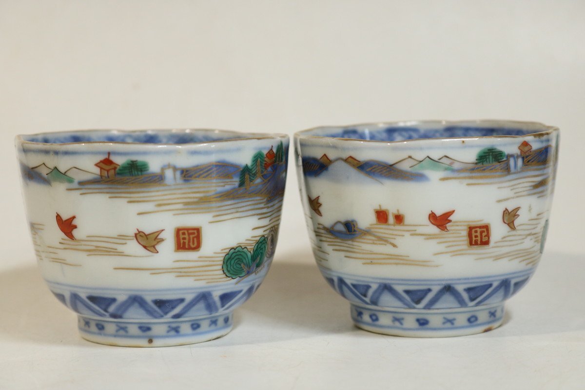 Yahoo!オークション - T295 伊万里色絵猪口5点/蕎麦猪口/湯呑/茶碗/ア...