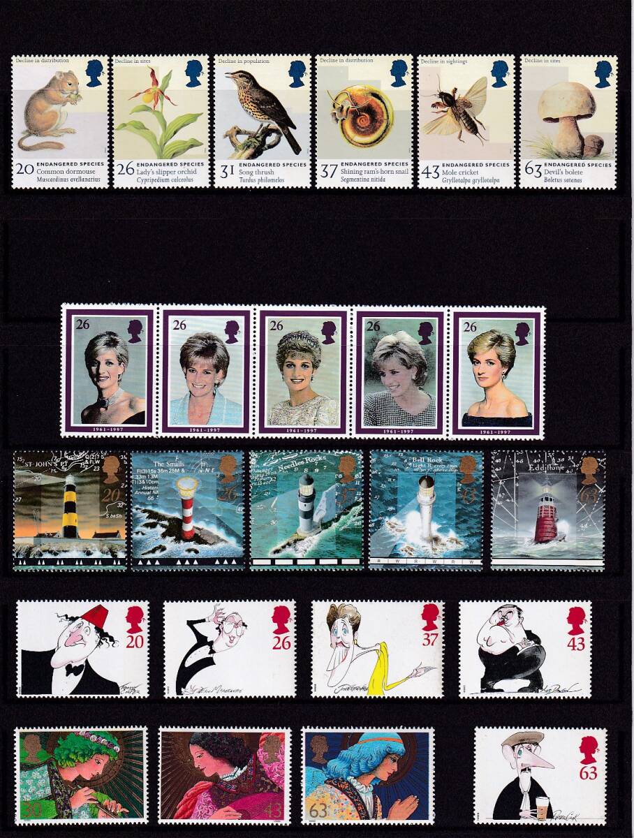 日本代購代標第一品牌【樂淘letao】－17 英国【未使用】＜ 1998年発行「絶滅危惧種・6種完」等、完種揃い・10組 / 黒台紙入