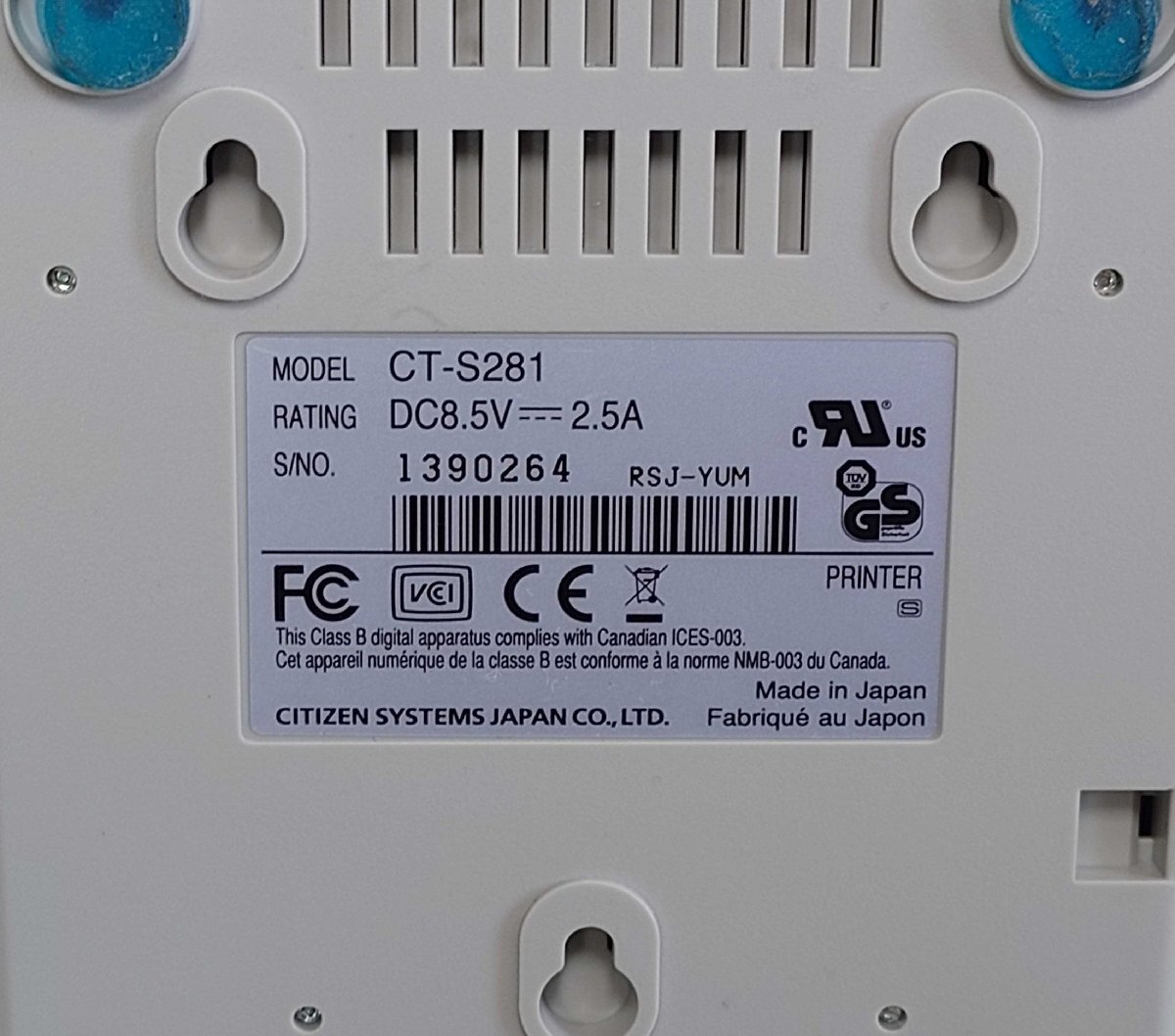 Yahoo!オークション - 中古品 CITIZEN CT-S281 レシートプリンター AC...