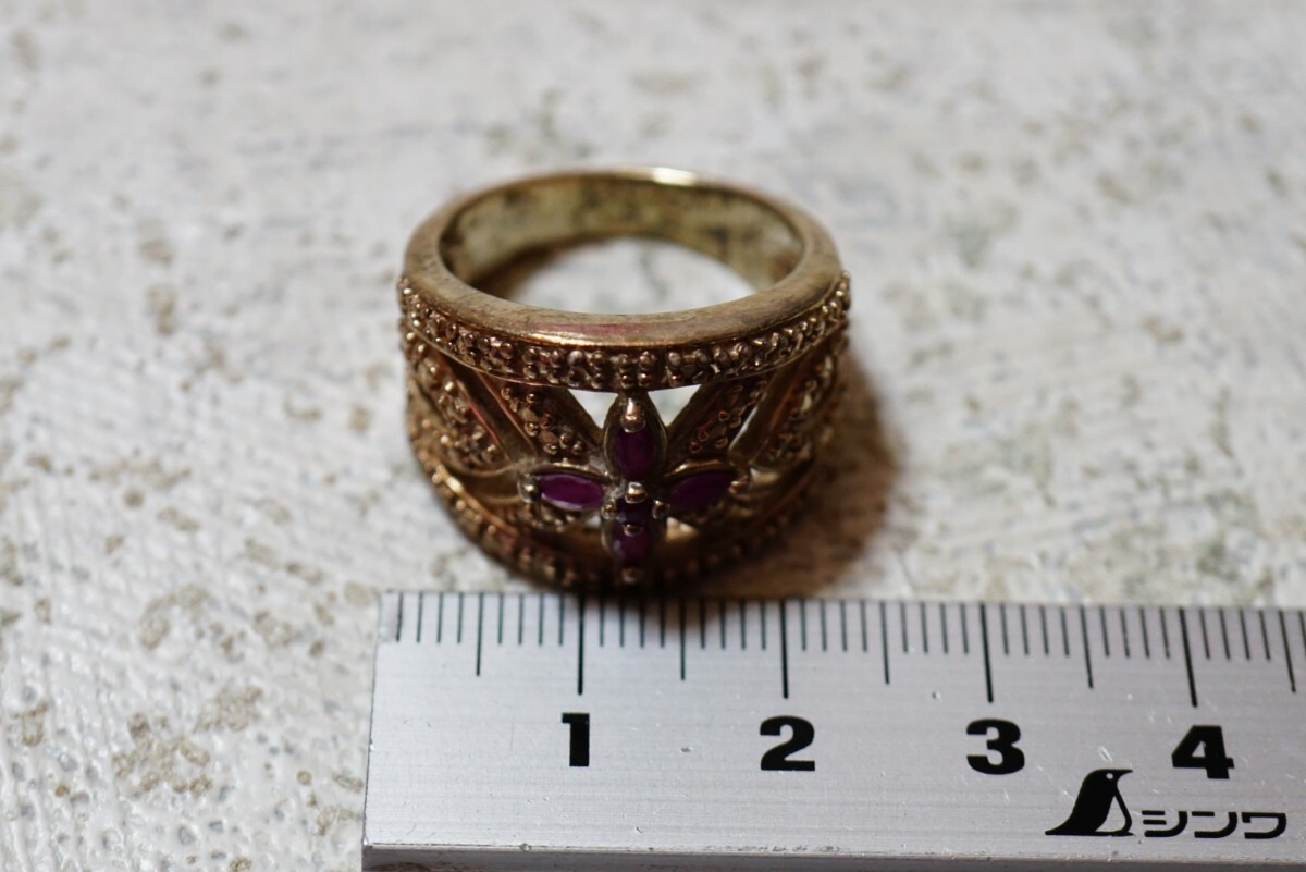 Yahoo!オークション - 466 天然ルビー ゴールドカラー リング 指輪 ア...