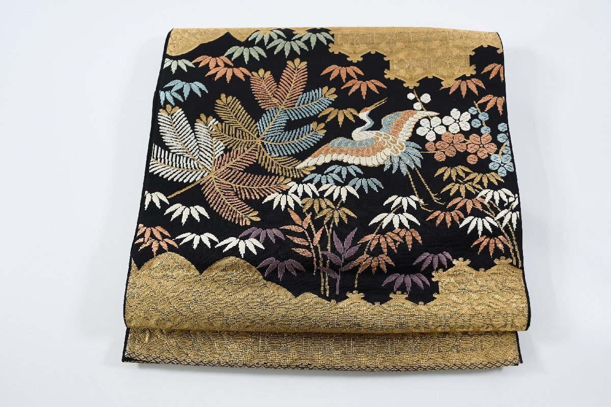 Yahoo!オークション - 袋名古屋帯 六通柄 金糸 鳥 笹 松 豪華 帯丈406c...