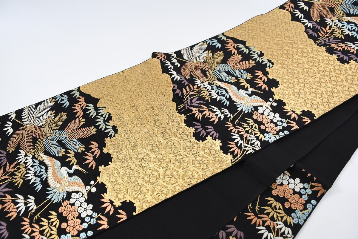 Yahoo!オークション - 袋名古屋帯 六通柄 金糸 鳥 笹 松 豪華 帯丈406c...