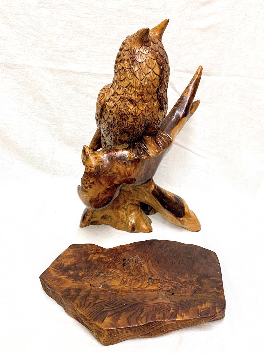 Yahoo!オークション - 15103/木彫 一刀彫 フクロウ オブジェ 置物 台付...