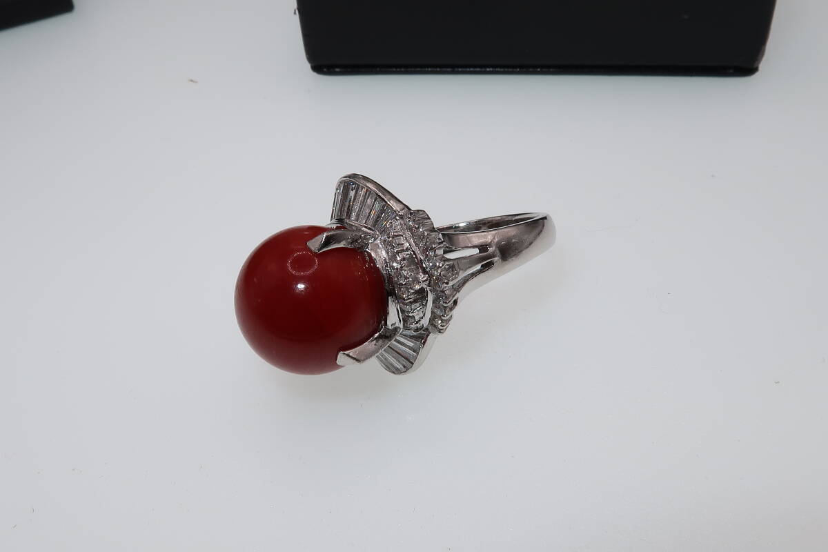Yahoo!オークション - Pt900 赤サンゴ 約15㎜玉 ダイヤモンド 1.44ct 1...