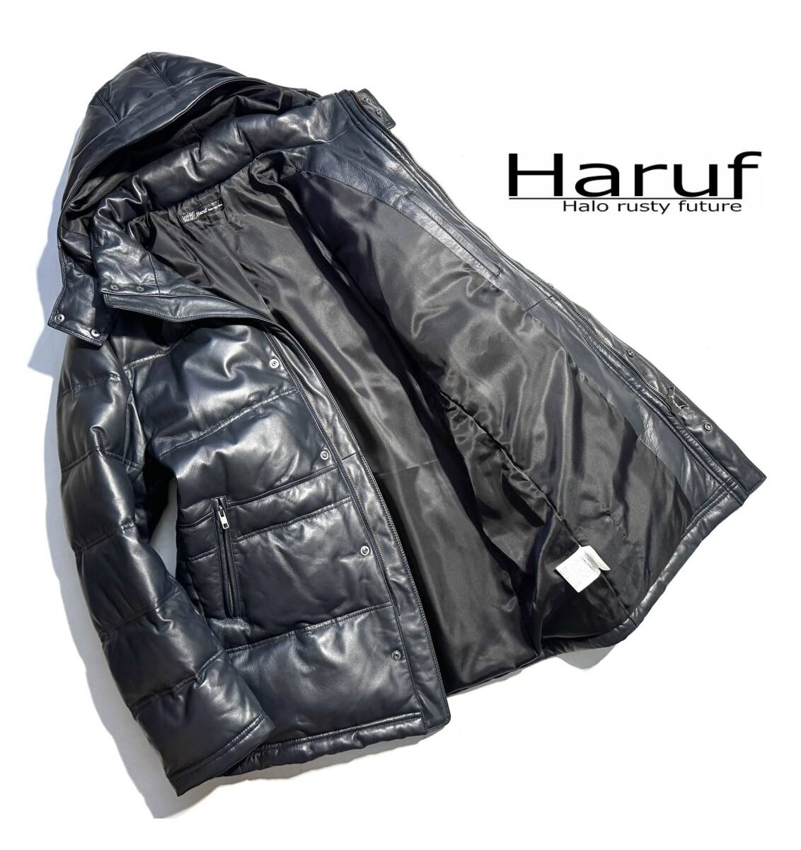 Yahoo!オークション - 極美品【LL】Haruf ハルフ オールレザー ダウン...
