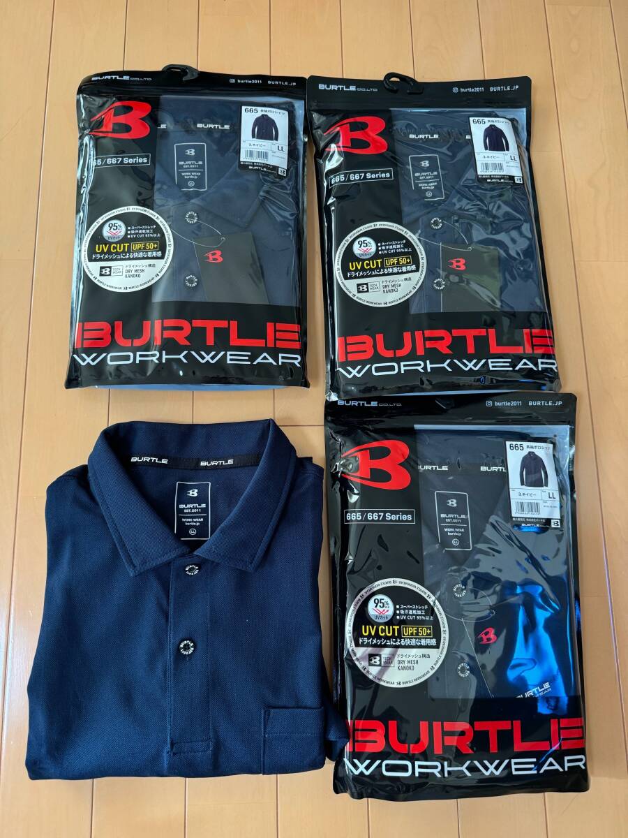 Yahoo!オークション - BURTLE 665 長袖ポロシャツ ネイビー LL