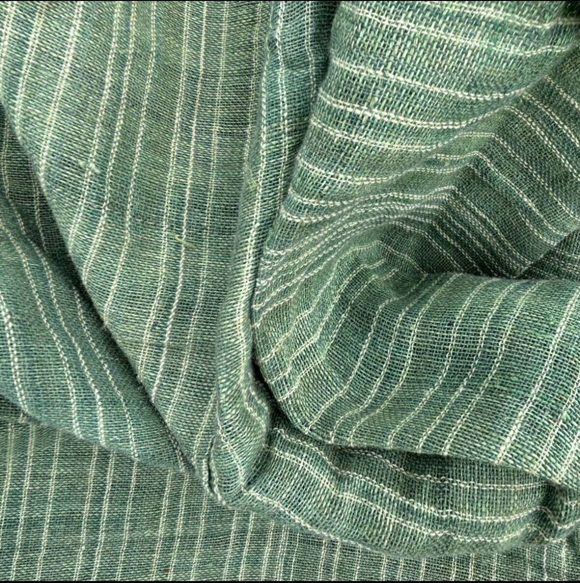 Yahoo!オークション - 5429 古布 蚊帳ほどき 縞 二幅 グリーン系 リメ...