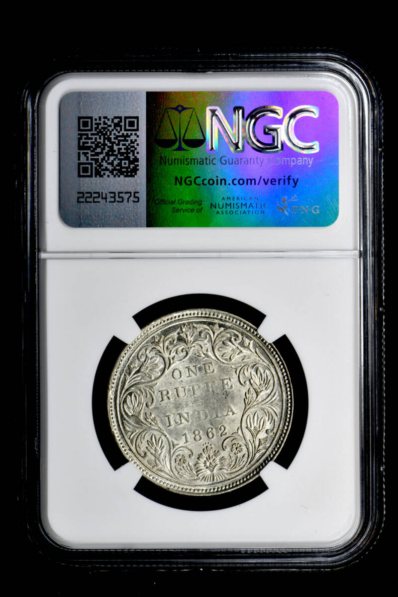 Yahoo!オークション - 日終 【NGC AU55】1862B インド Rupee銀貨 極美...