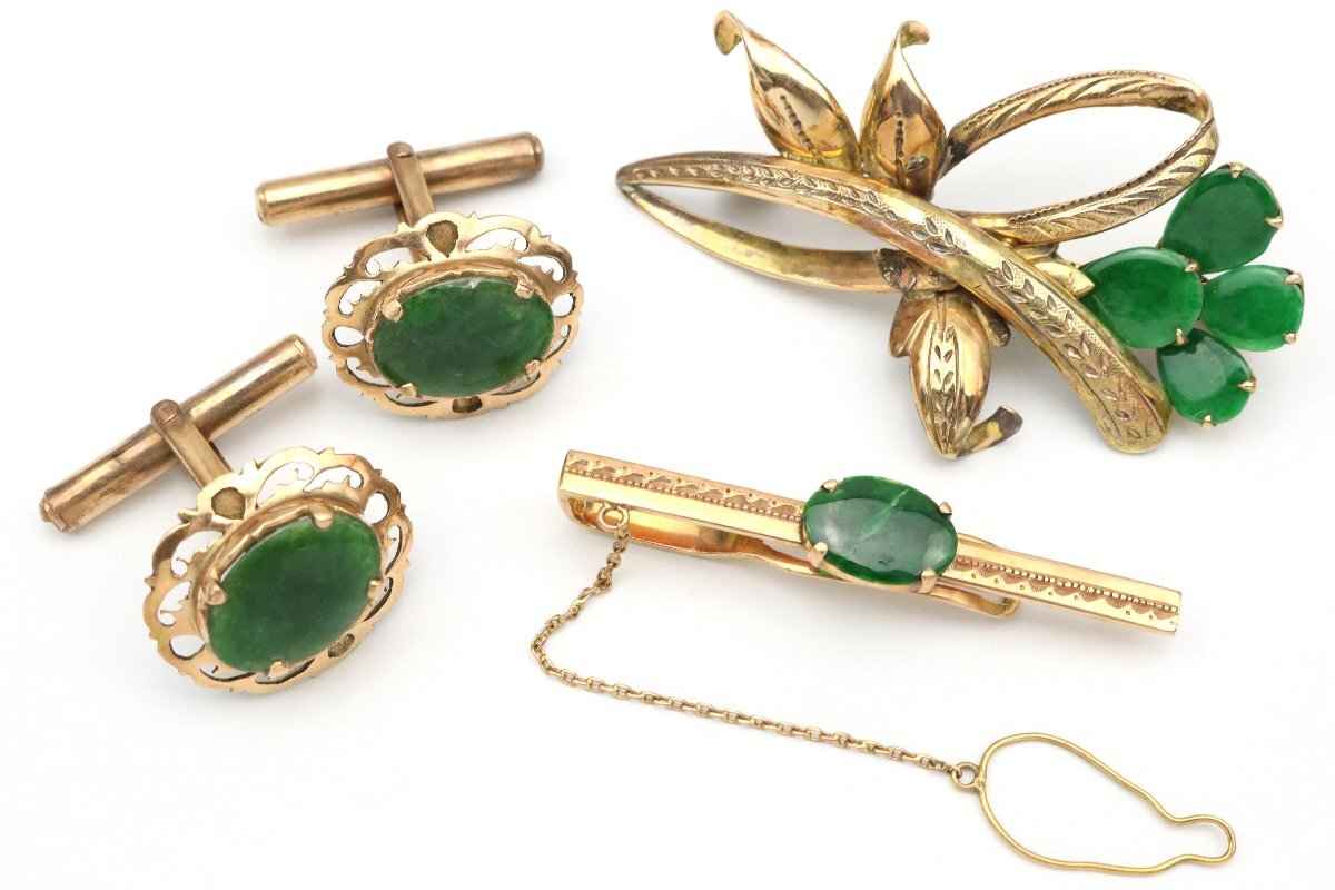 Yahoo!オークション - おたからや K14・K10相当 緑石ジュエリー カフス...