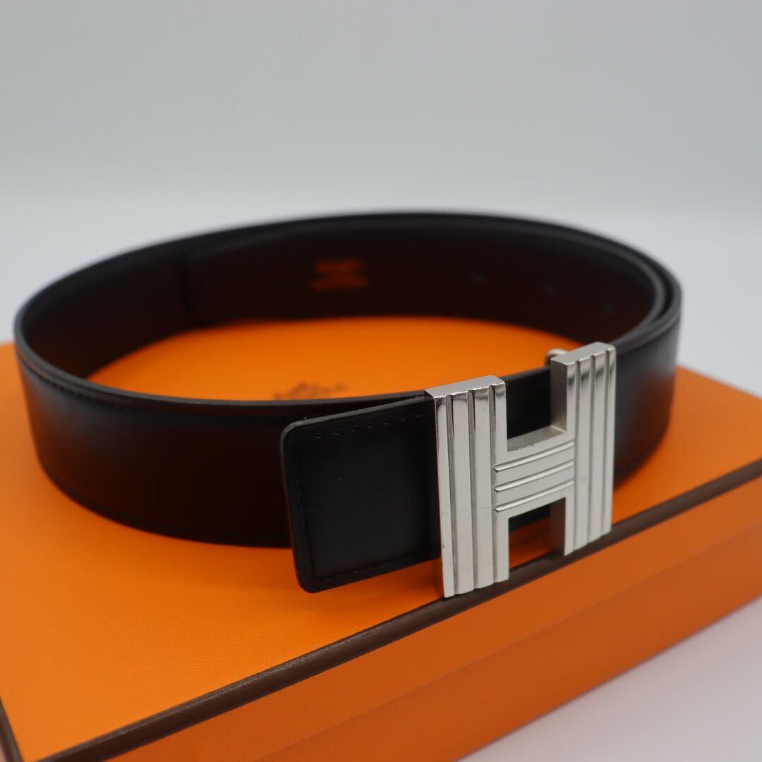 Yahoo!オークション - 美品 HERMES エルメス レザー Hベルト 65 ブラッ...