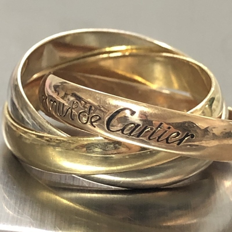 1 CARTIER カルティエ クラシック トリニティ MM 三連リング ホワイト ピンク イエローゴールド 18K 750 6.86g #7.5号 IW408CJ06CRT_B//(その他 ...