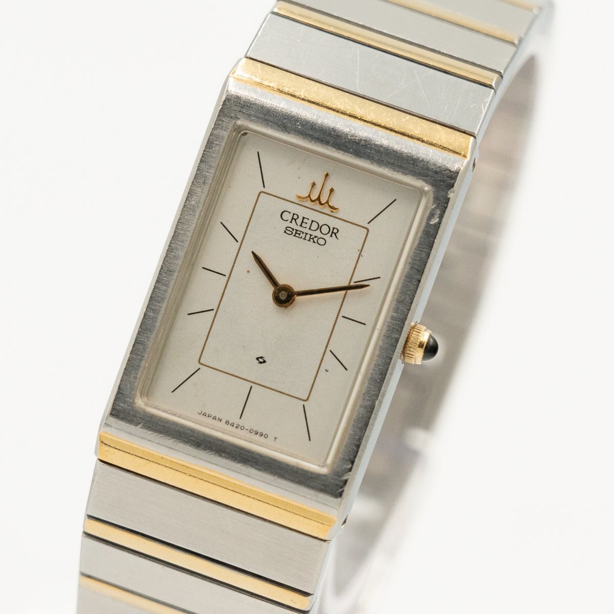 1円 稼働 SEIKO CREDOR セイコー クレドール 8420-6410 SS×YG K22 金 ゴールド QZ シルバー文字盤 K22 レディース腕時計 0436320240820 ...