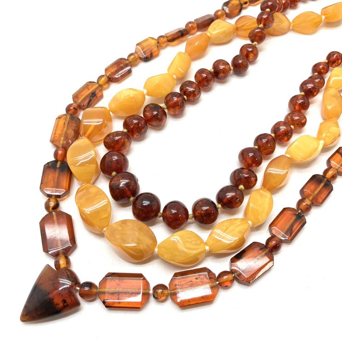 Yahoo!オークション - [琥珀ネックレス3点おまとめ]a 約69.5g コハク...