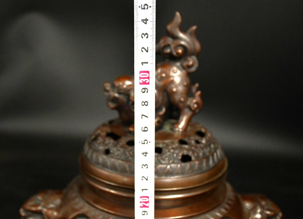 Yahoo!オークション - NY8-184【現状品】瑞峰作 銅製 大型香炉 獅子蓋 ...