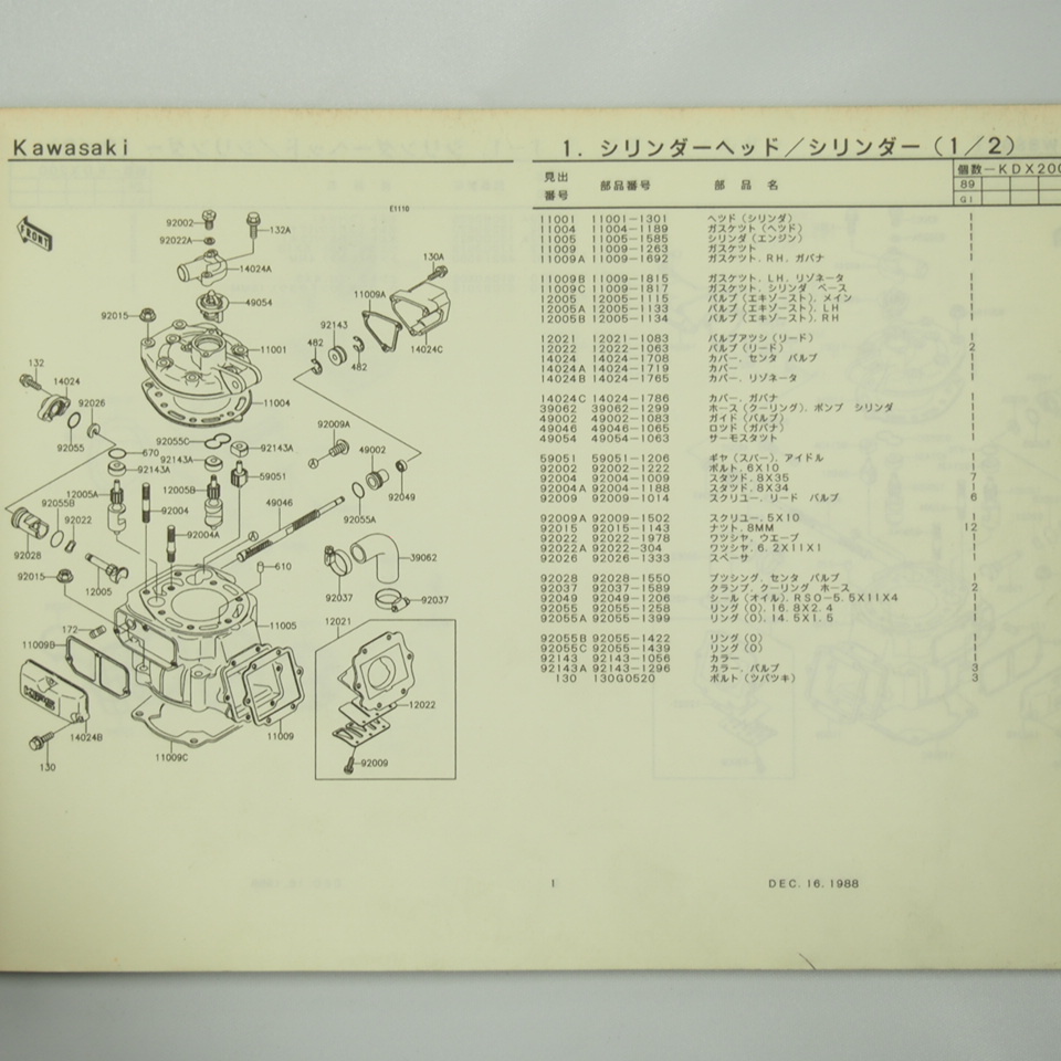 Yahoo!オークション - KDX200SR パーツリストKDX200-G1 DX200G 昭和63...