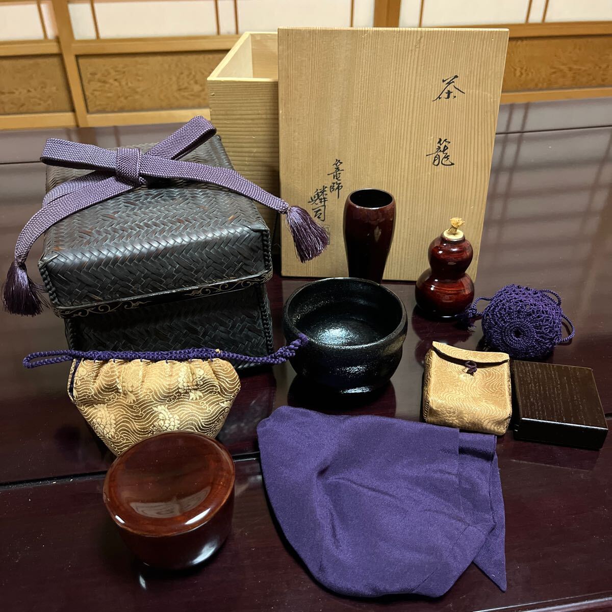 D0092 網代編 御所籠 振出 茶巾箱 茶筅 茶筅筒等 茶道具 茶籠 D0092 網代編 御所籠 振出 茶巾箱 茶筅 茶筅筒等 茶道具 茶籠