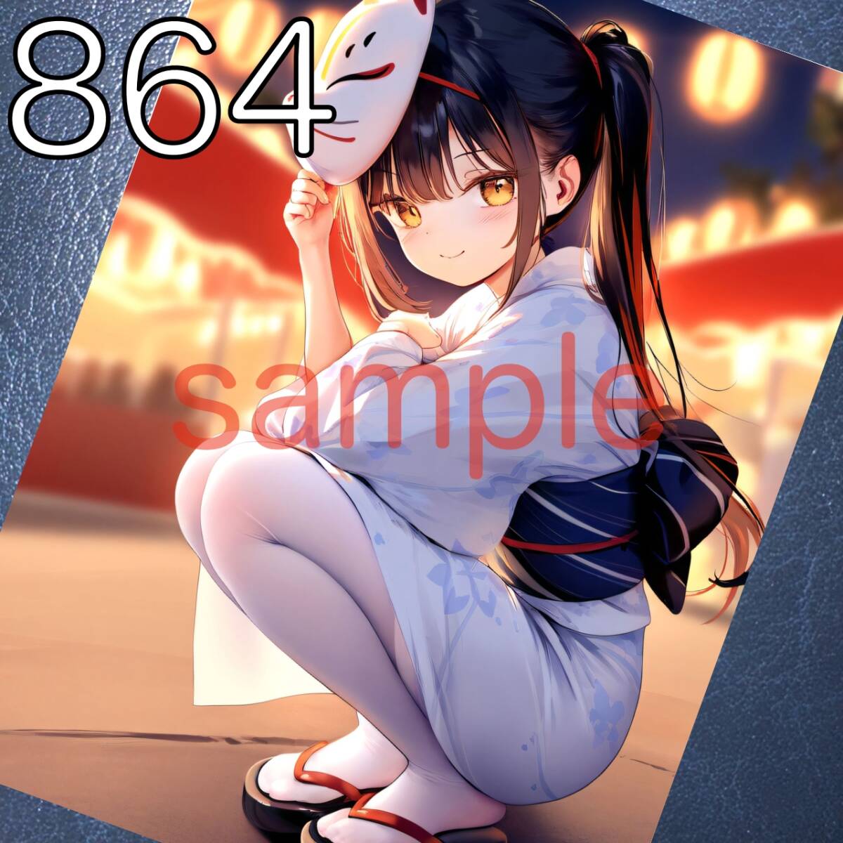 864 【フェチシリーズ】オリジナル 浴衣 夏祭り 足裏 白タイツ フェチ[AI 高画質 A4 ポスター アニメ 同人 イラスト] いらすた