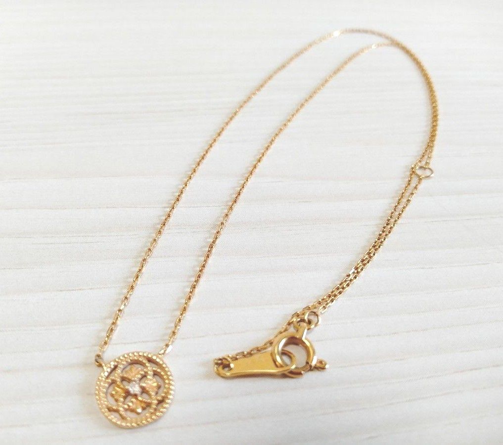 agate アガット K18 × K14 透かし サークル ネックレス 0 01ct agate アガット K18 × K14 透かし サークル ネックレス 0 01ct