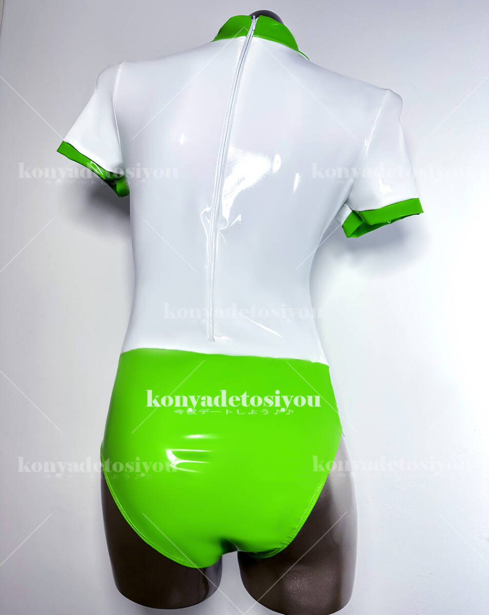 日本代購代標第一品牌【樂淘letao】－LJH23012白＆薄緑 L-XL 超光沢 レオタード コスプレ スクール水着 競泳水着 スクール水着 体操服 仮装 変装 イベント コスチューム