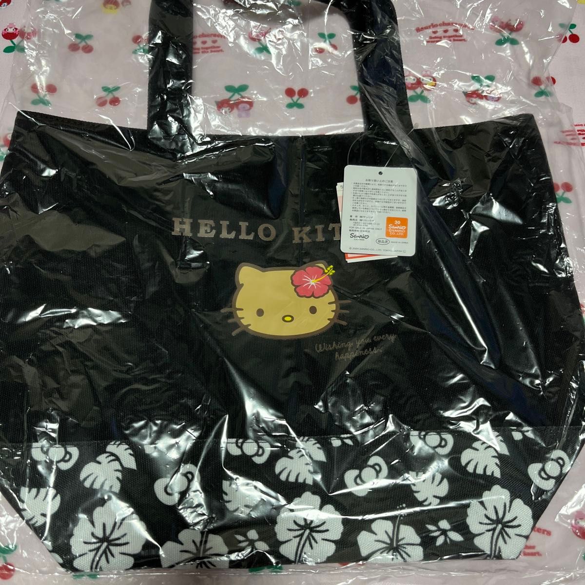 キティ ハイビスカス ブラック 日焼け ガングロ トートバッグ キティ ハイビスカス ブラック 日焼け ガングロ トートバッグ